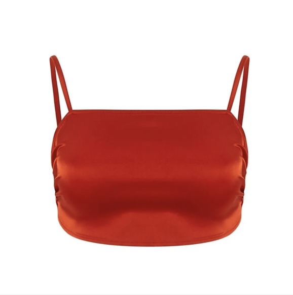 TWIN | Tops | Twin Thats What I Need Red Satin Crop Top M Bralette ...